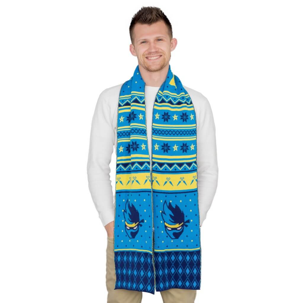 Youth Ninja Logo Scarf with Shurikens & Daggers - Blue/Yellow