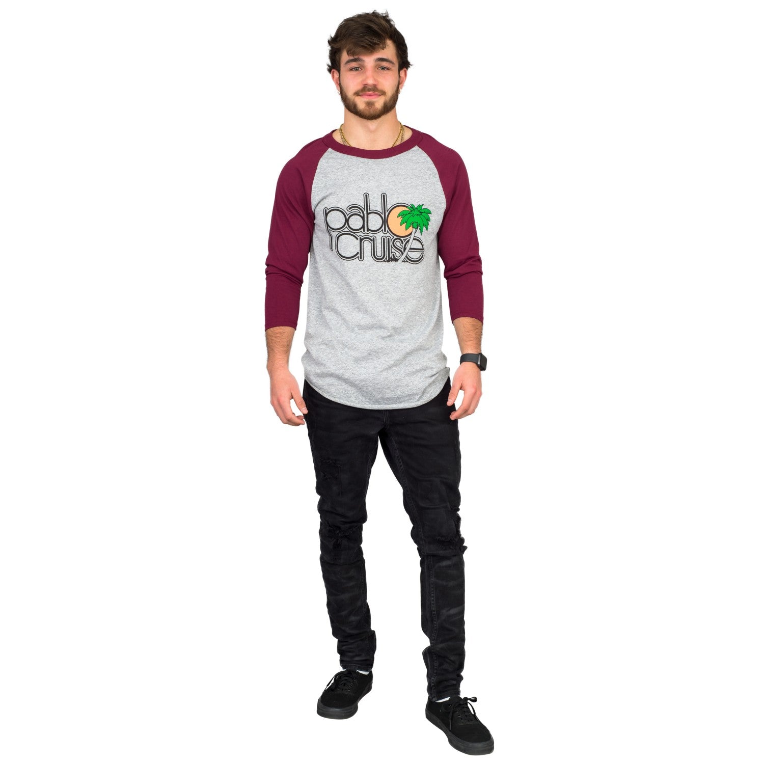 Step Bros Pablo Cruise Adult Gray and Maroon Raglan Funny Movie T-Shir