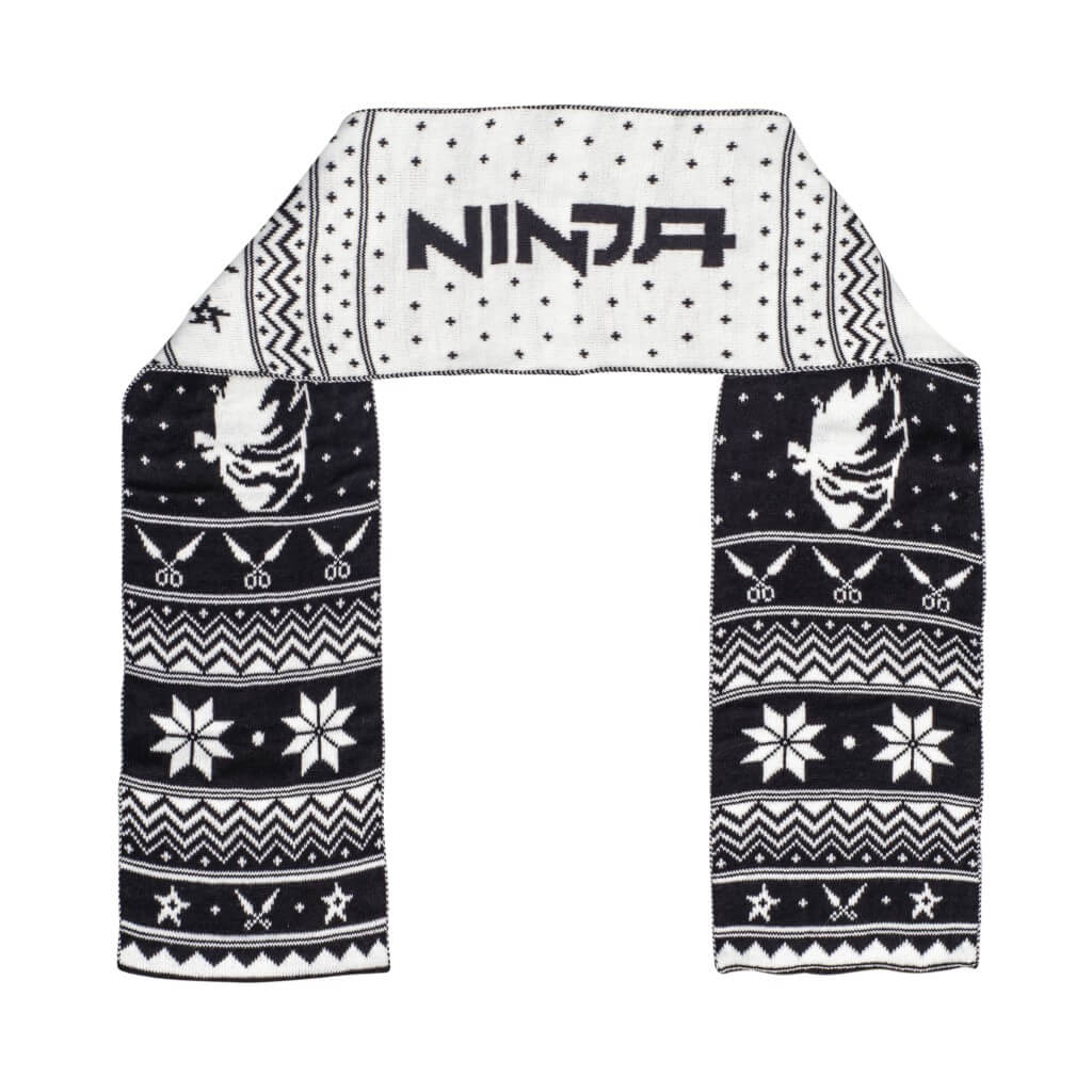 Youth Ninja Logo Scarf with Shurikens & Katanas - White/Black