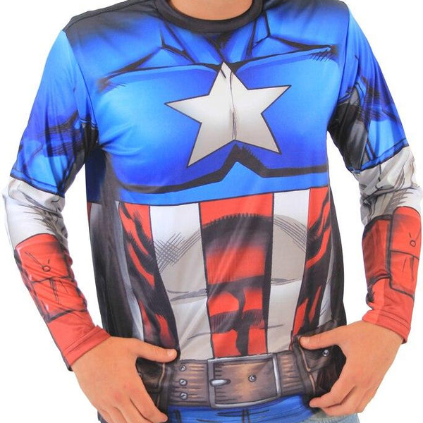 Captain America Sublimated Costume Fitness T Shirt Captain America