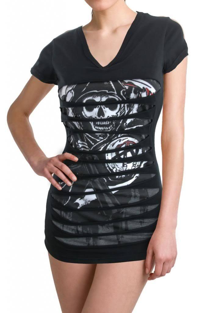 Sons of Anarchy SOA Reaper Layered Laser Cut Juniors Black Top - Sons ...