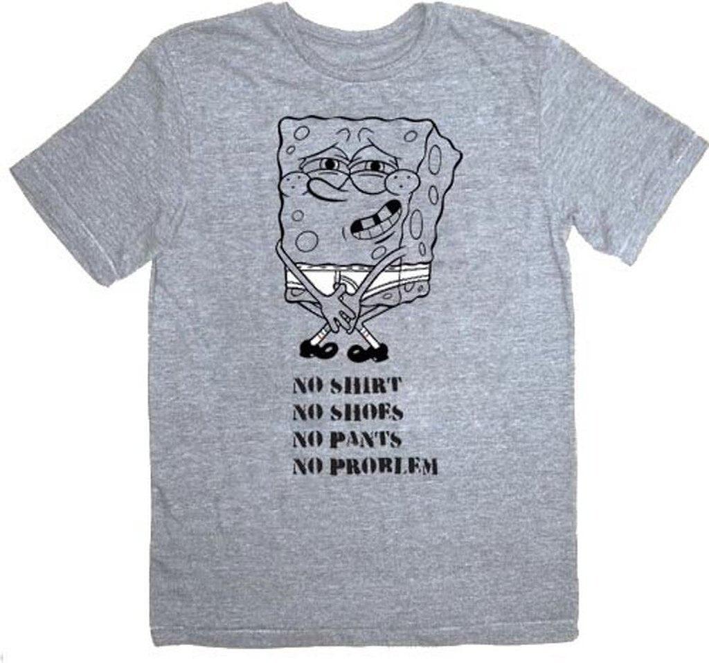Spongebob Squarepants No Problem Heather Gray Adult T-Shirt Tee ...